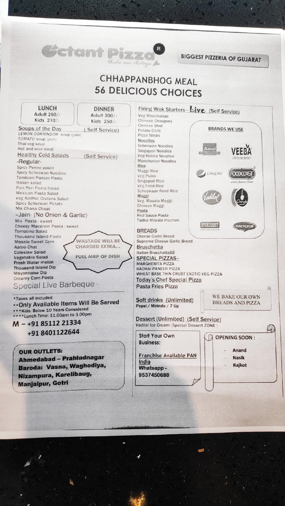 Menu at Octant Pizza (Prahladnagar), Ahmedabad, Circle P Complex