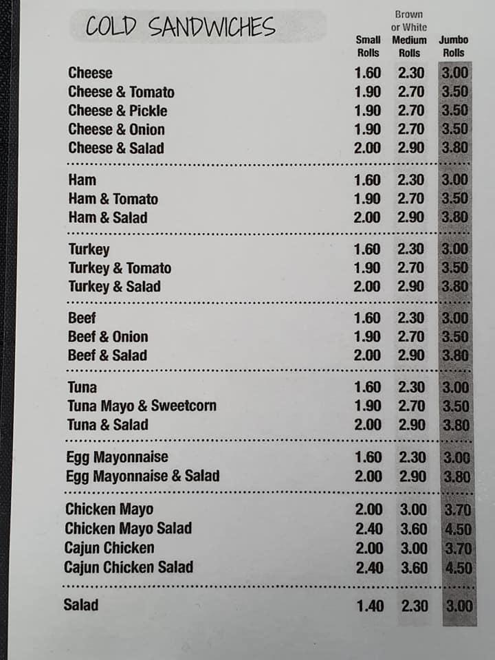 Menu at Simo's Cafe, Doncaster