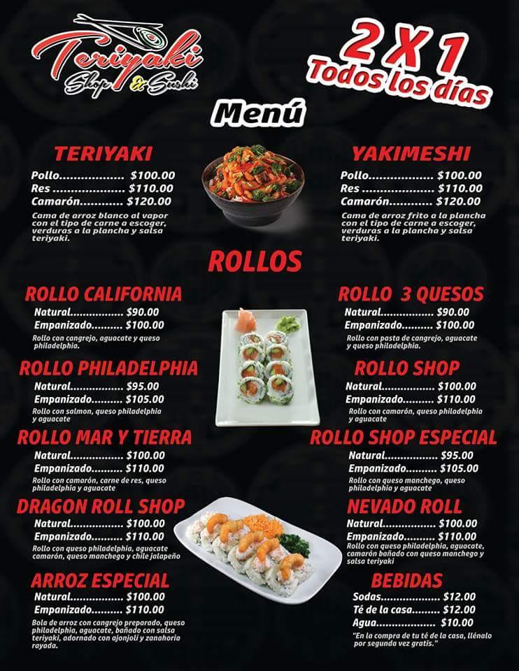 Carta del restaurante Teriyaki Shop & Sushi, Tijuana