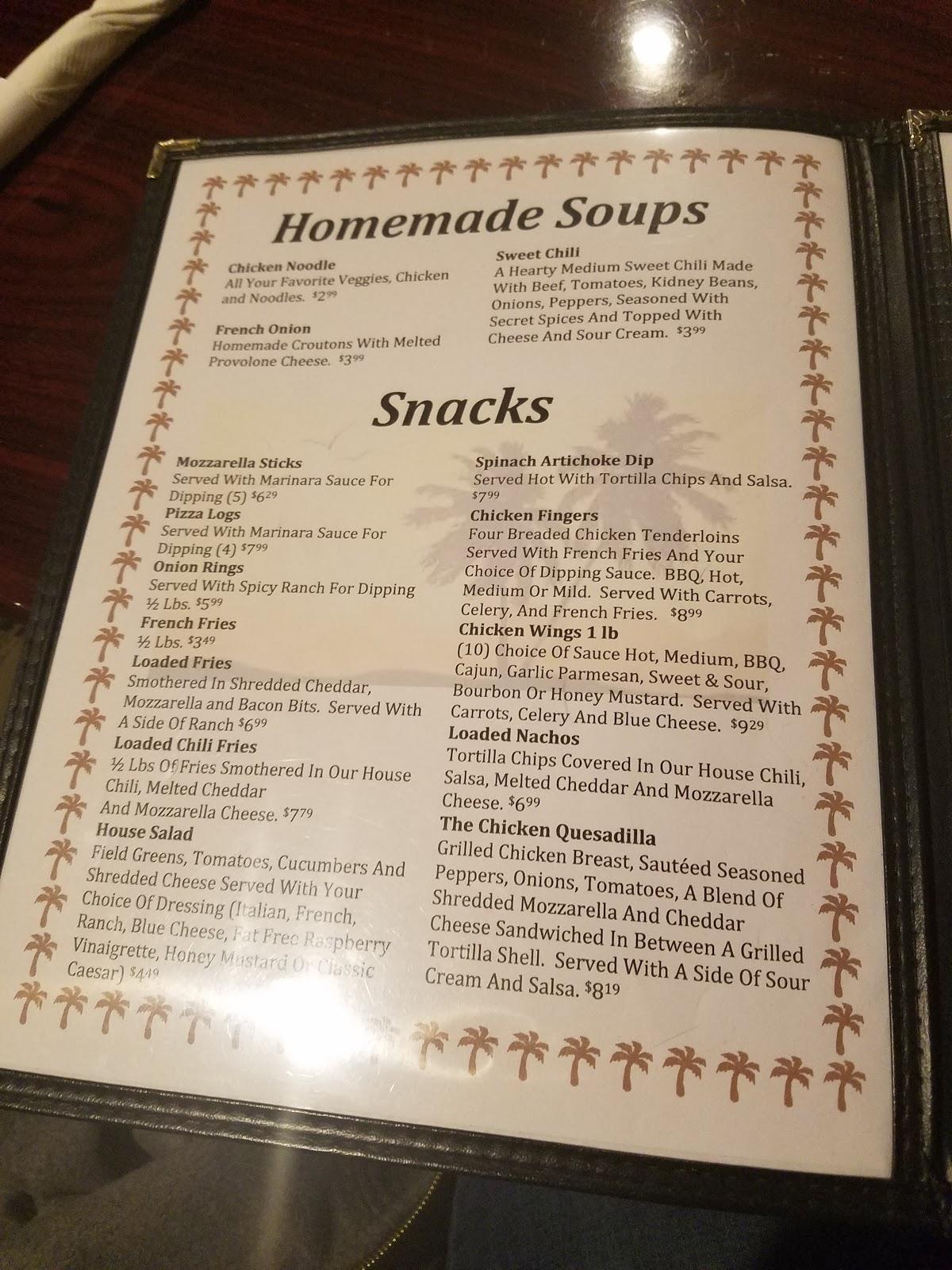 Menu at The Oasis restaurant, Batavia
