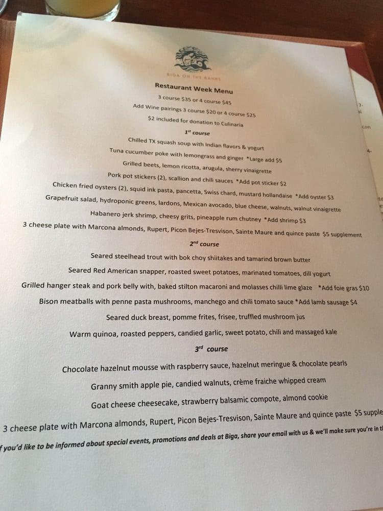 Menu at Biga - San Antonio Riverwalk Restaurant, San Antonio