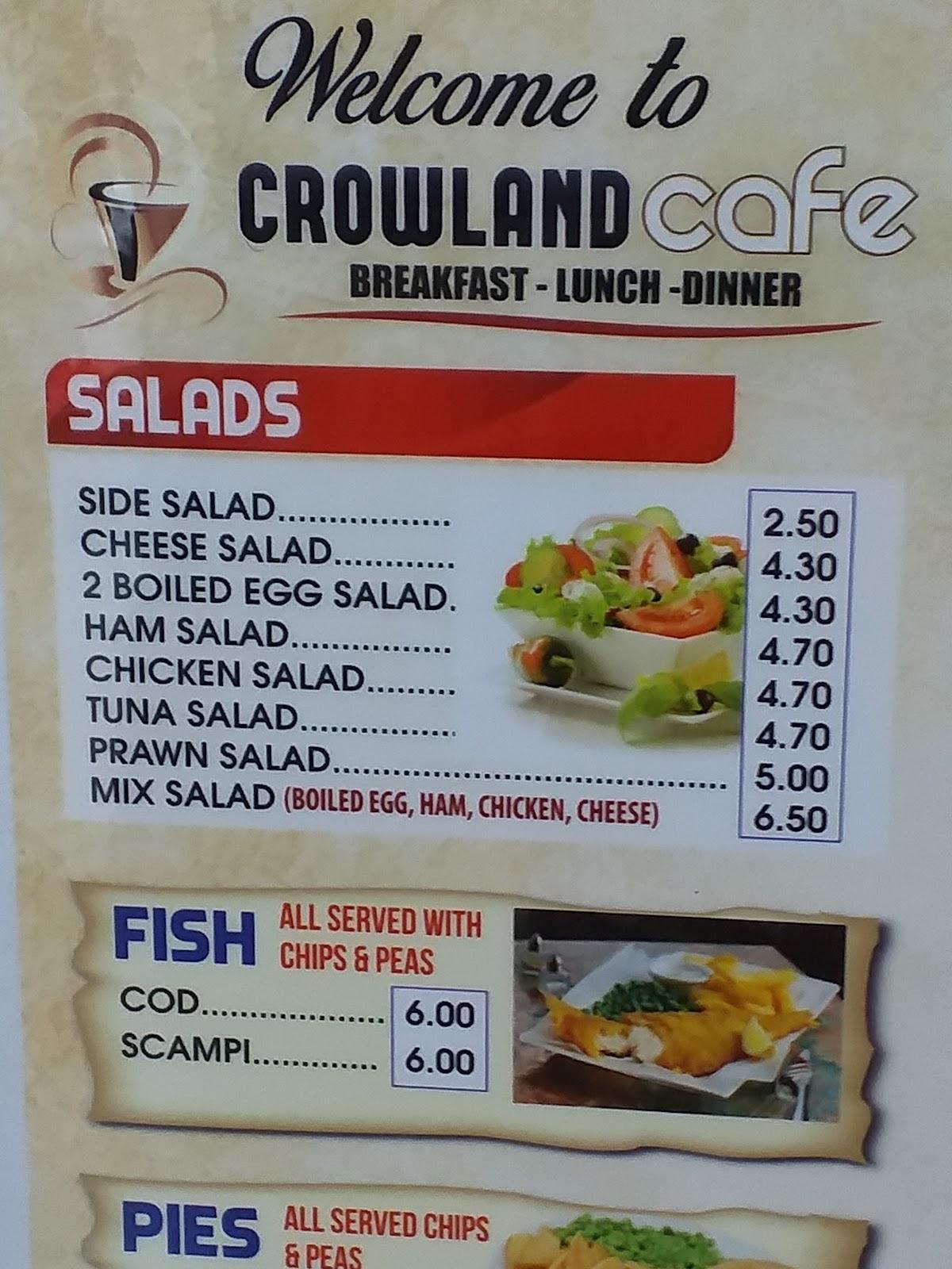 Menu at Crowlands Cafe, Romford