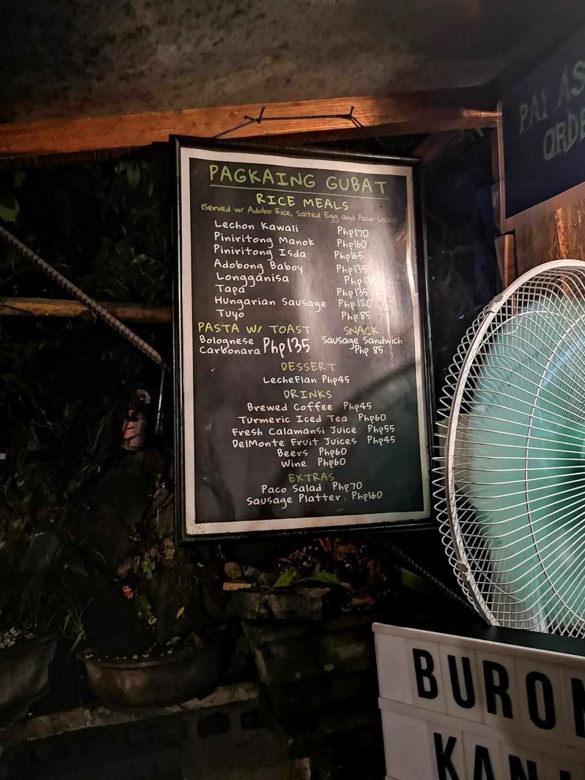 Menu at Gubat QC restaurant, Quezon City