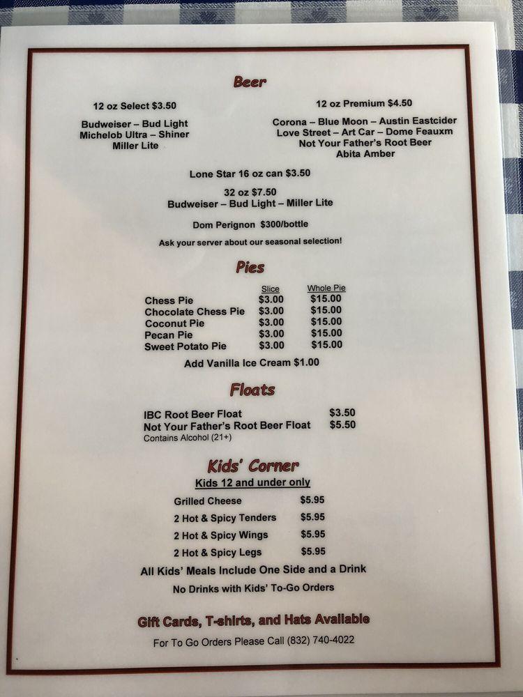 Menu at Gus's World Famous Fried Chicken restaurant, Houston ...