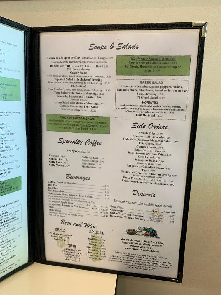 Menu at Jim's Coffee Shop cafe, Alameda