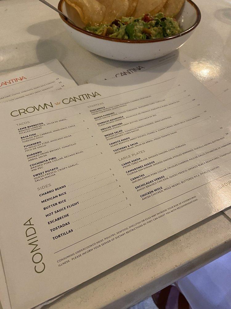 Menu at Crown Cantina restaurant, Cincinnati