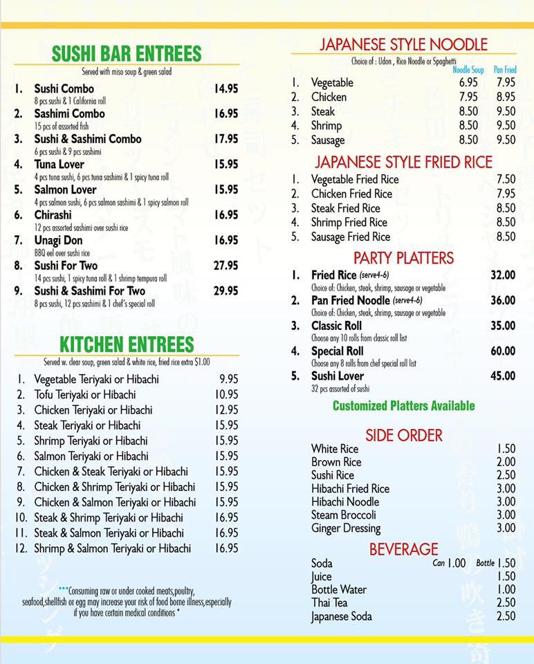 Menu at SUSHI X restaurant, Warminster