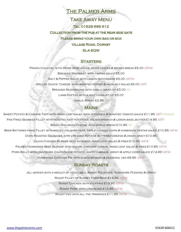 Menu at The Palmer Arms pub & bar, Windsor