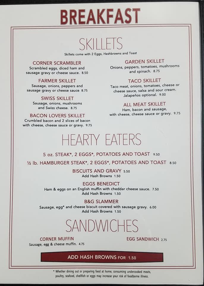 Menu at Amy's Corner Cafe, Monroe