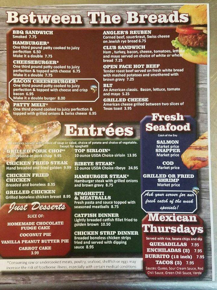 Menu at Anglers Café cafe, Eufaula, 100 Birkes Rd