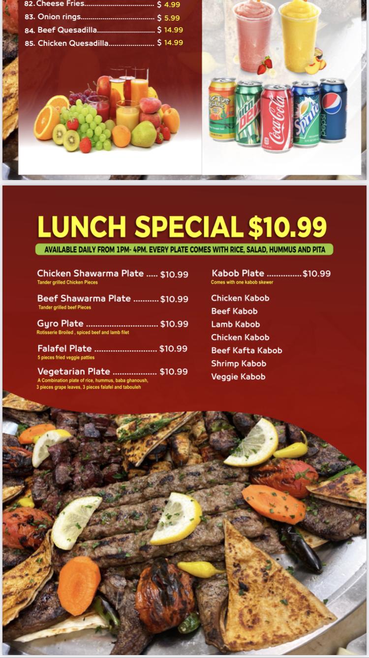 Menu at Baghdad Restaurant, Denver