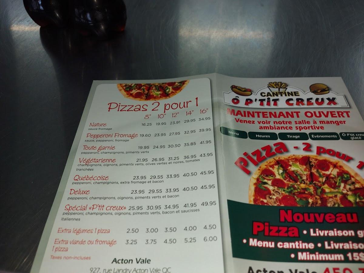 Menu au Cantine Ô P'tit Creux - Acton Vale restaurant, Acton Vale