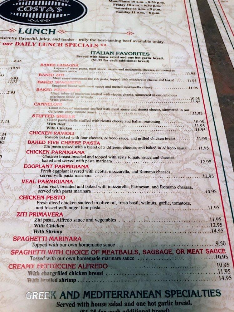 Menu at Costa's Mediterranean Cafe, Birmingham, Trussville Crossings Pkwy