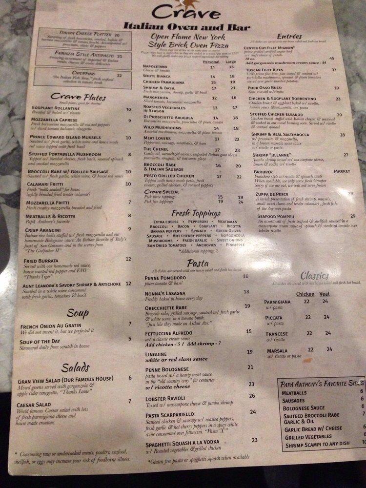 Menu at Crave Italian Oven & Bar Myrtle Beach, Myrtle Beach