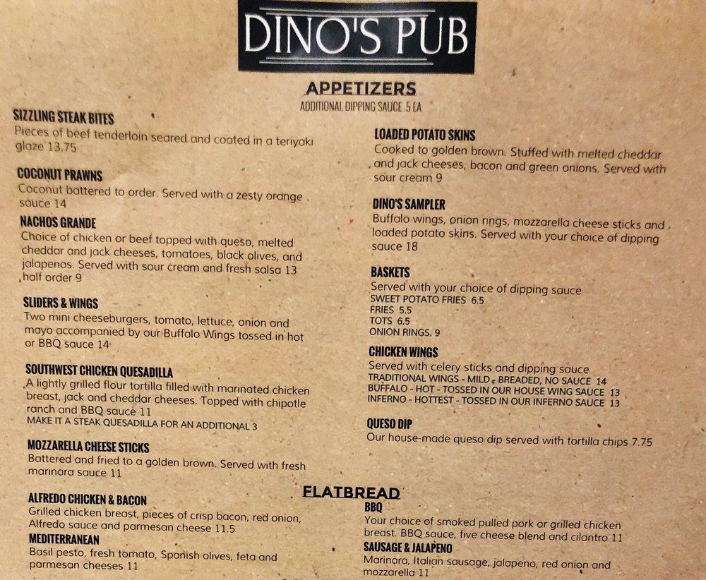 Menu at Dino's Pub, Renton