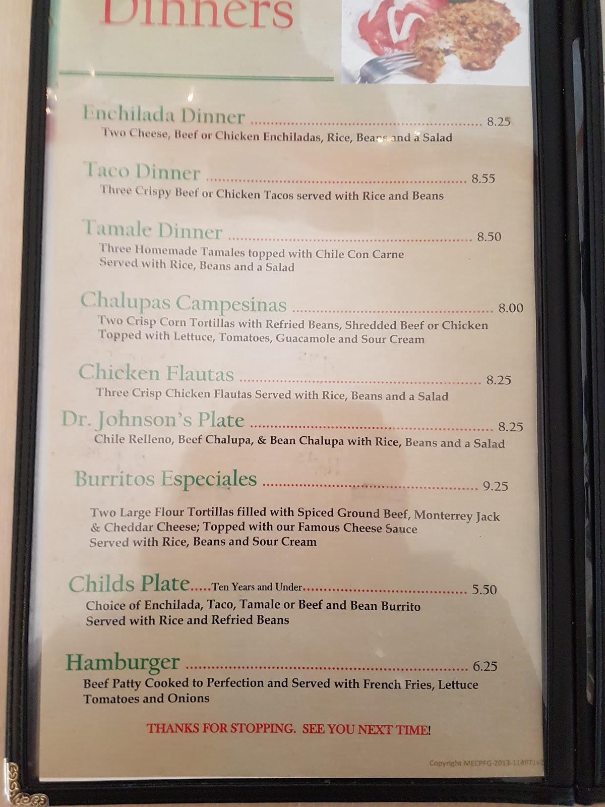 Menu at Emilio's Mexican Restaurant, Brownwood