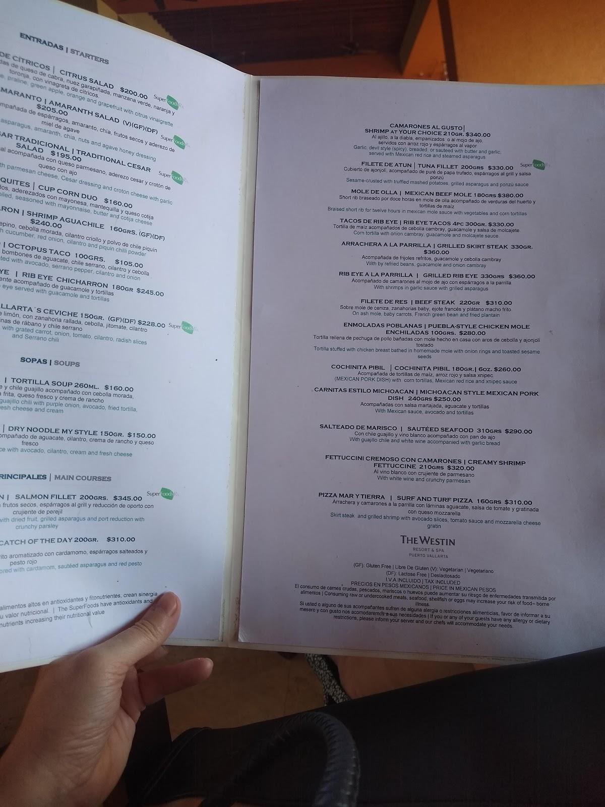 Menu at La Cascada restaurant, Puerto Vallarta, Av. Paseo de la Marina ...