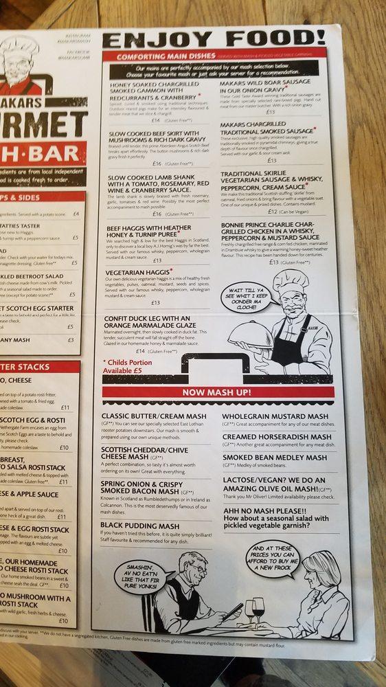 Menu at Makars Mash Bar, Edinburgh, 9-12 Bank St