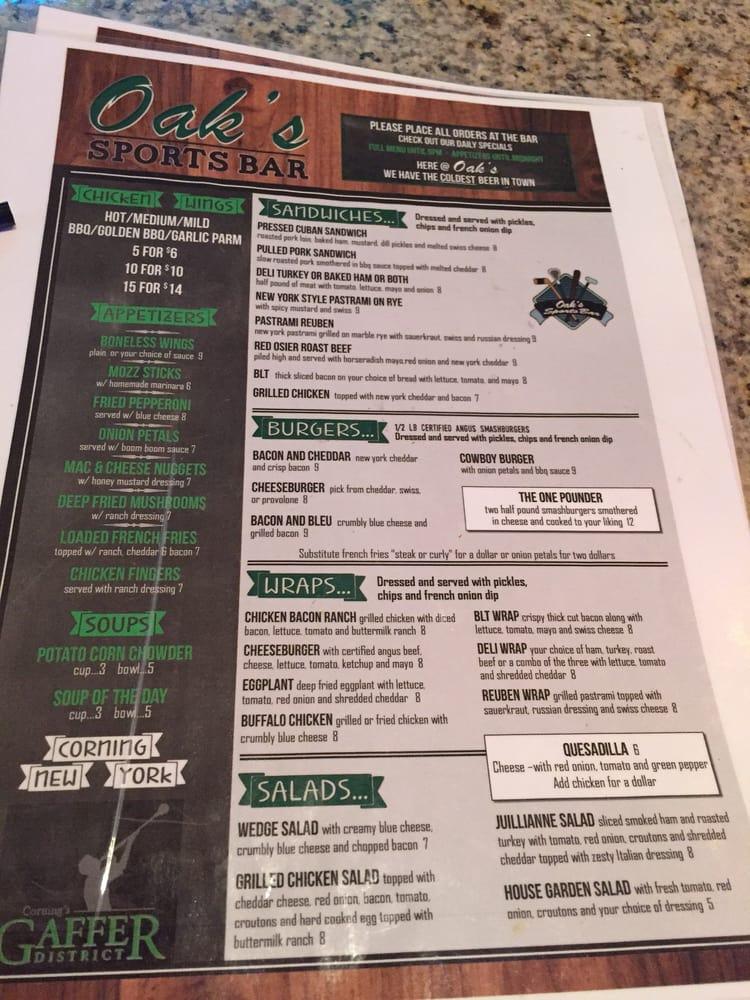Menu at Oaks Sports Bar, Corning