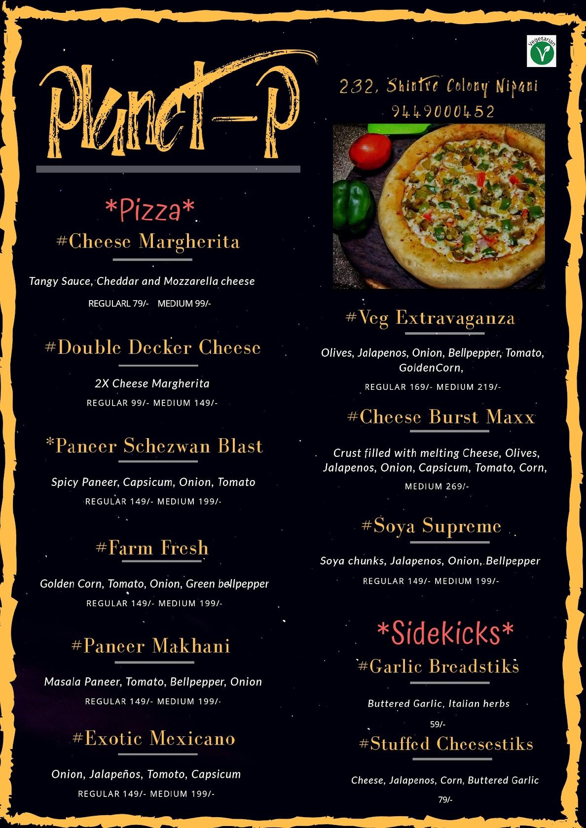 Menu at Planet-P, Nipani