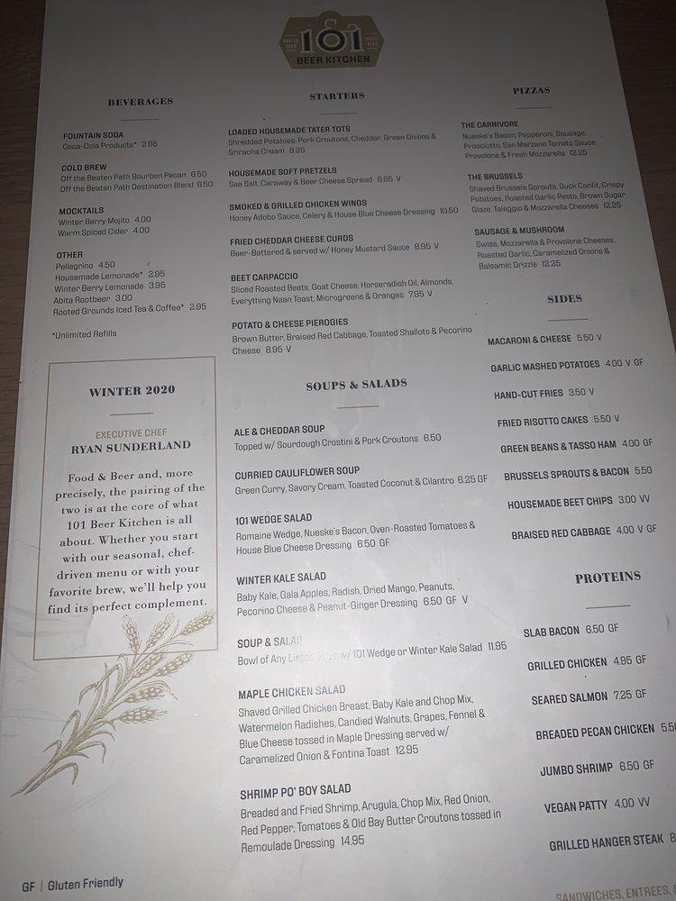 Menu at 101 Beer Kitchen pub & bar, Fishers