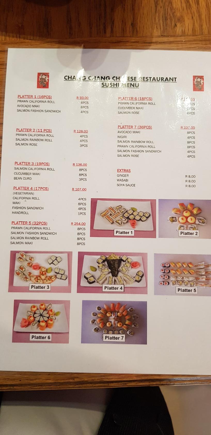 Menu at Chang Chang Chinese Restaurant., Parys