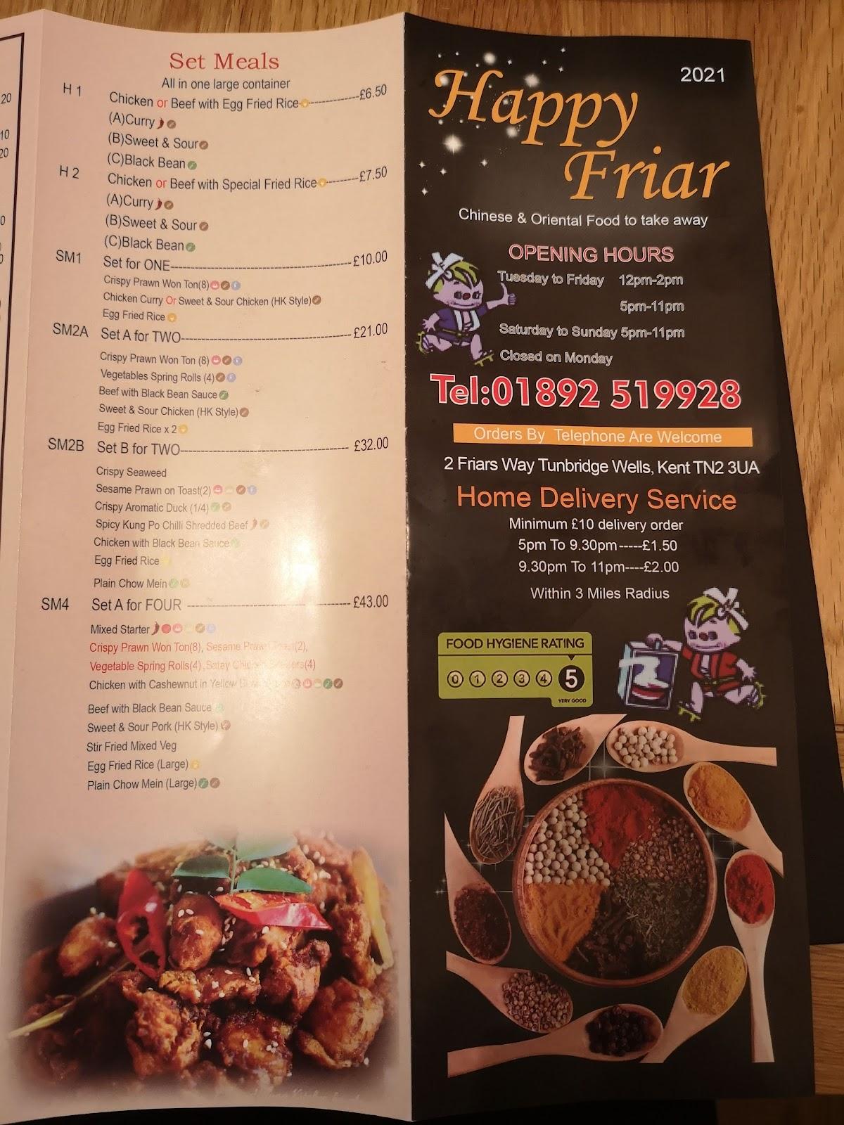 Menu at Happy Friar fast food, Royal Tunbridge Wells, 2 Friars Way