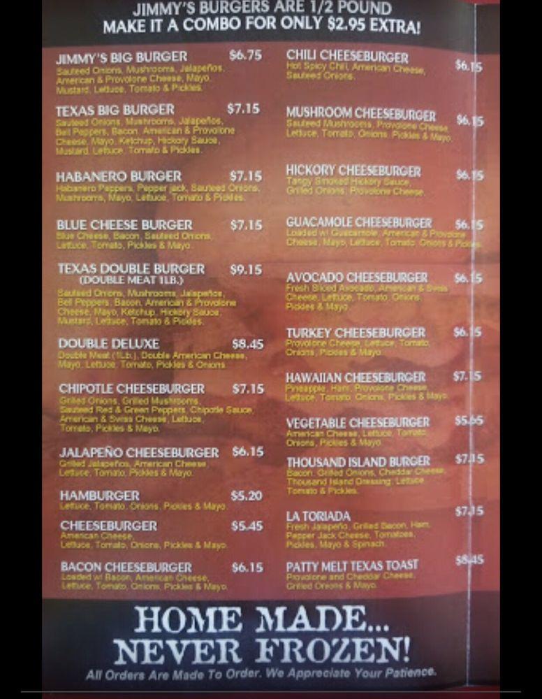 Menu at JIMMY'S BIG BURGERS restaurant, Arlington, E Abram St #100