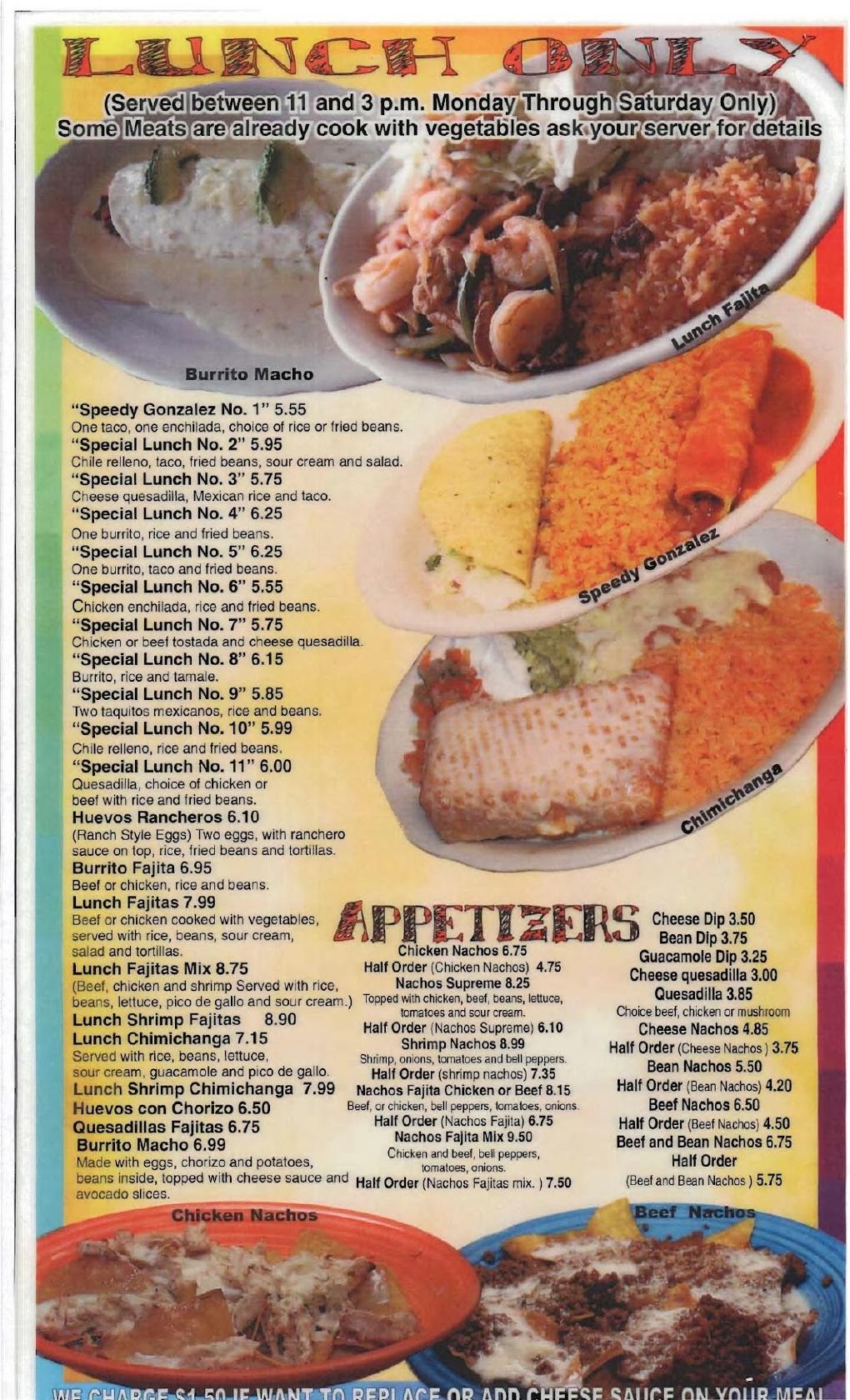 Menu at Las Flores restaurant, Rockwell City