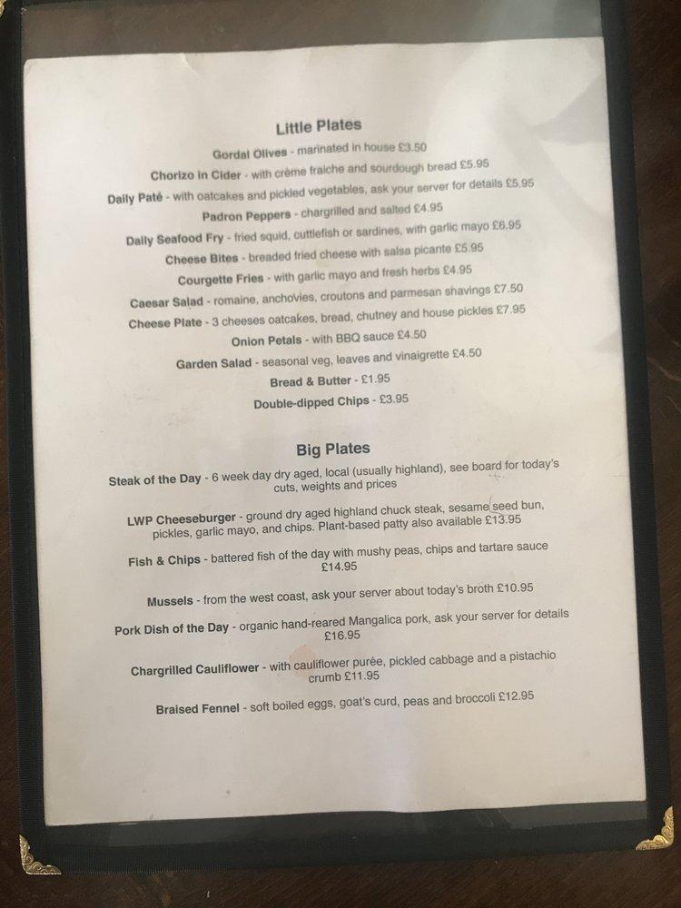 Menu at Little White Pig pub & bar, Edinburgh