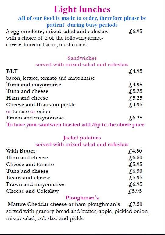 Menu at Maisies Coffee Shop cafe, Totnes