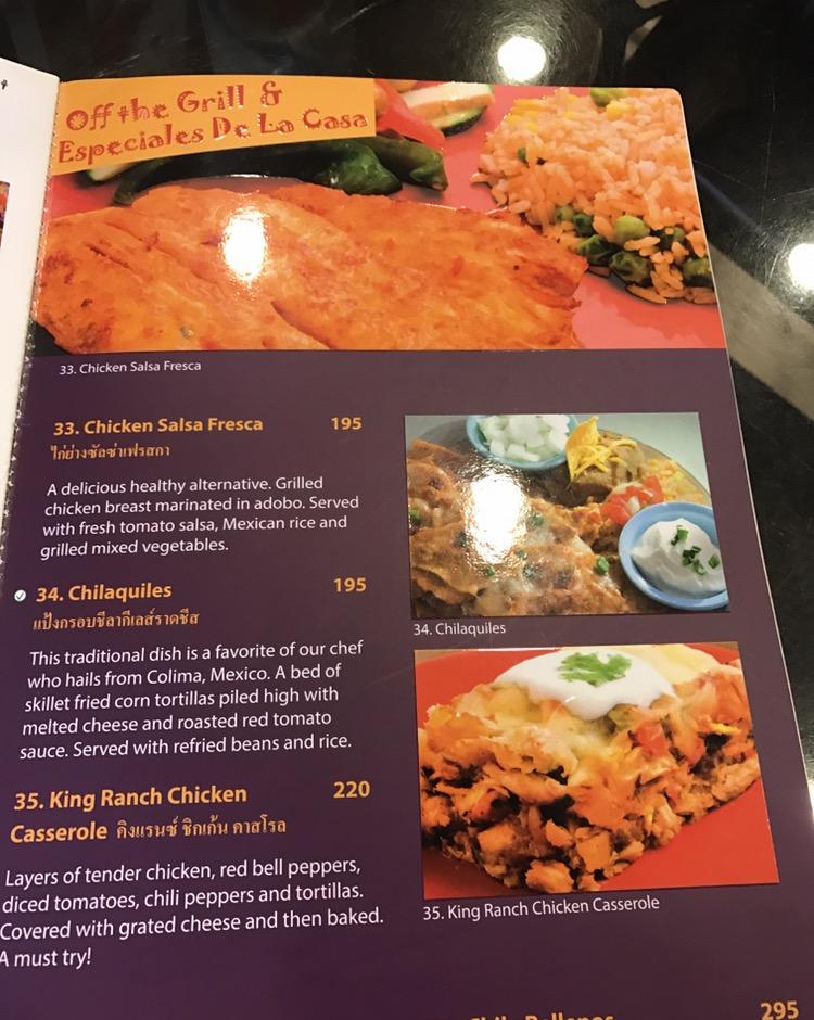 Menu at Margarita Storm restaurant, Bangkok