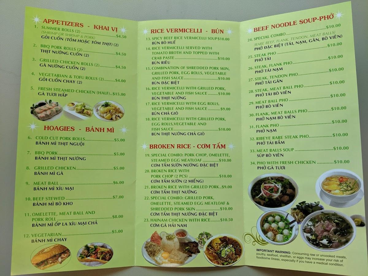 Menu at Pho Viet restaurant, Bloomsburg