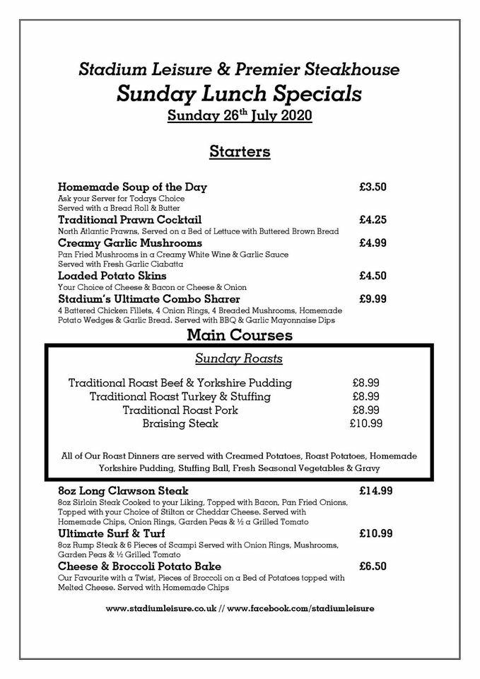 Menu at Stadium Leisure & Premier Steak House pub & bar, Nottingham ...