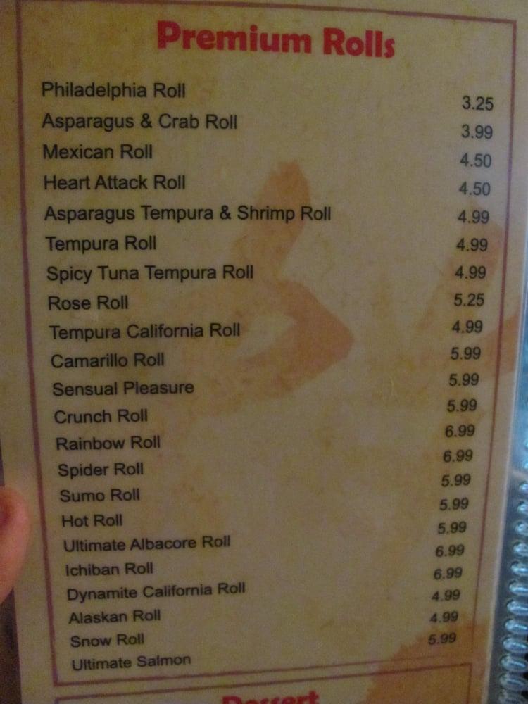 Menu at Sumo Japanese Restaurant, Ventura, S Victoria Ave