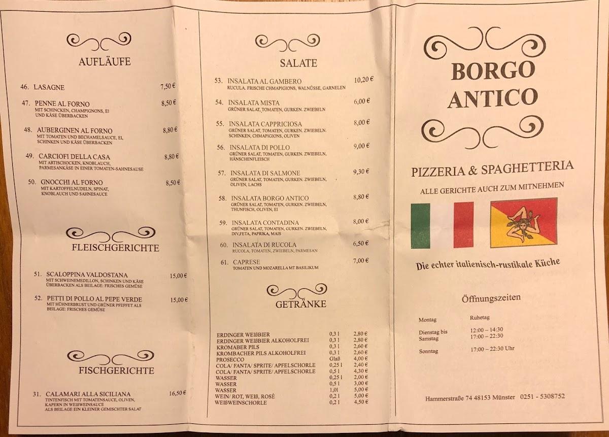 Speisekarte von Borgo Antico restaurant, Münster
