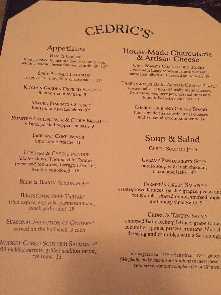 Menu at Cedric's Tavern - Asheville, NC pub & bar, Asheville, 1 Lodge St