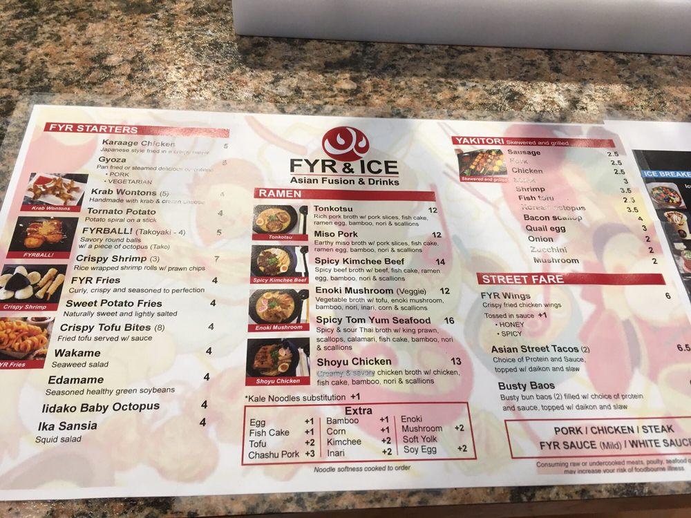 Menu at Fyr & Ice Asian Fusion And Drinks restaurant, Coral Springs