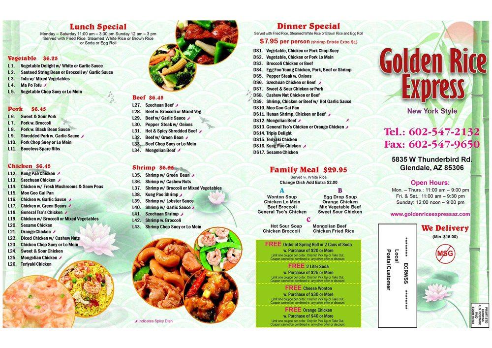 Carta del restaurante Golden Rice Express, Glendale
