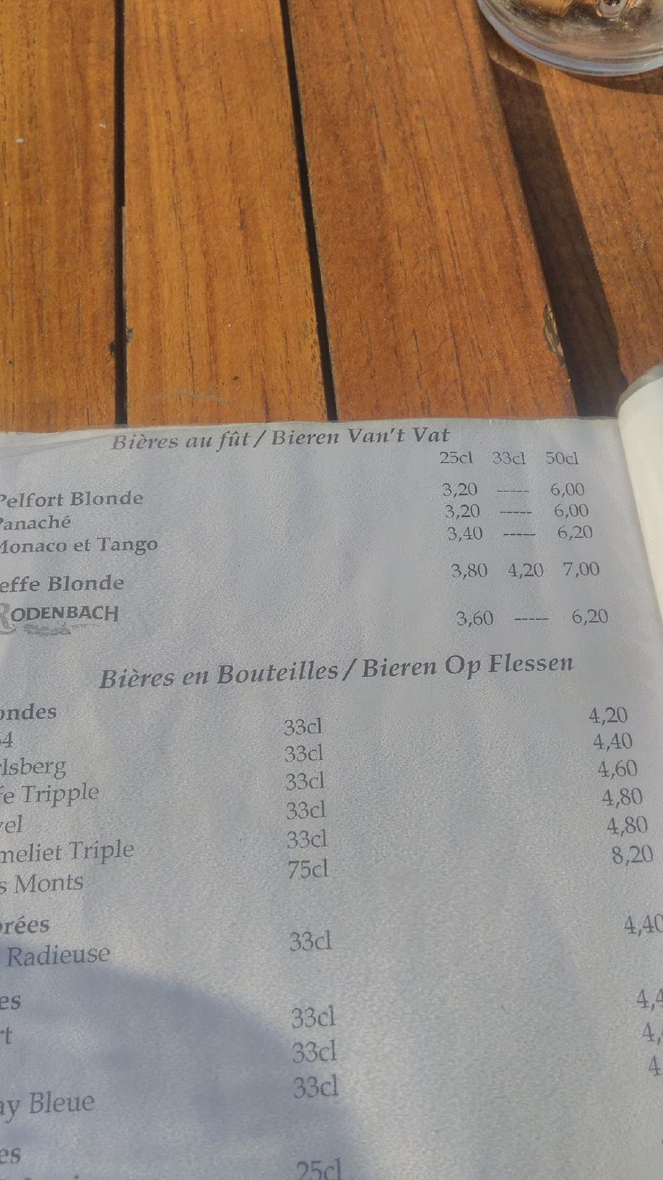 Menu at La Dune à L'Envers restaurant, Bray-Dunes