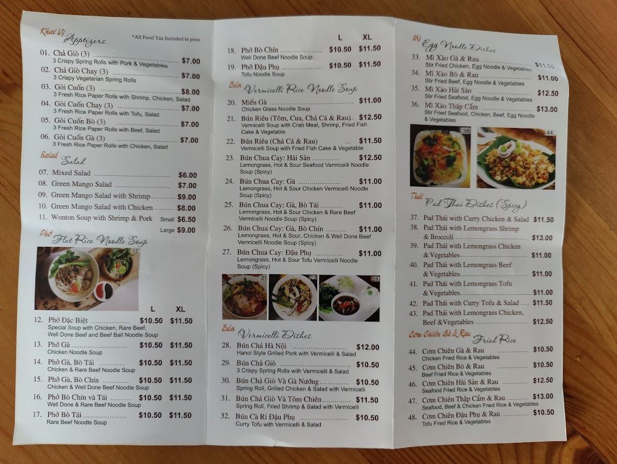 Menu at Pho Rang Dong restaurant, Toronto