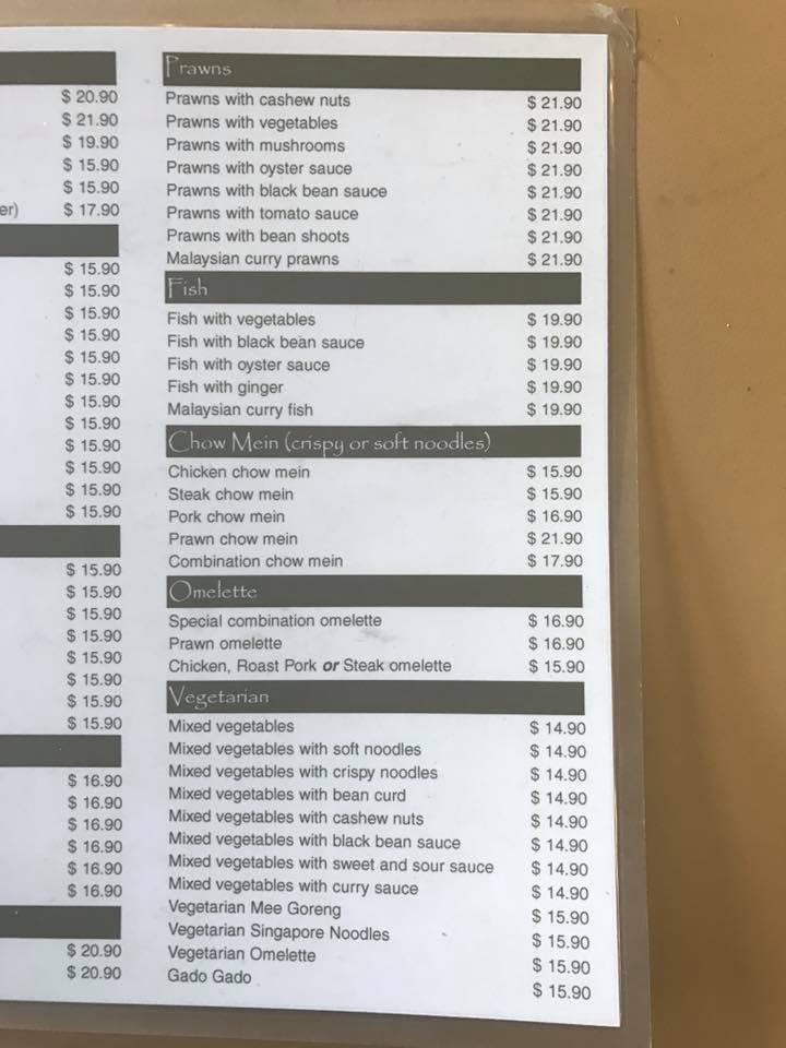 Menu at Riverview restaurant, Yarra Junction