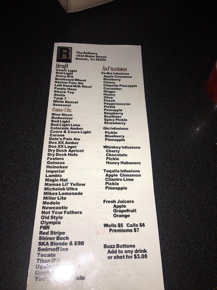 Menu at The Refinery pub & bar, Denver