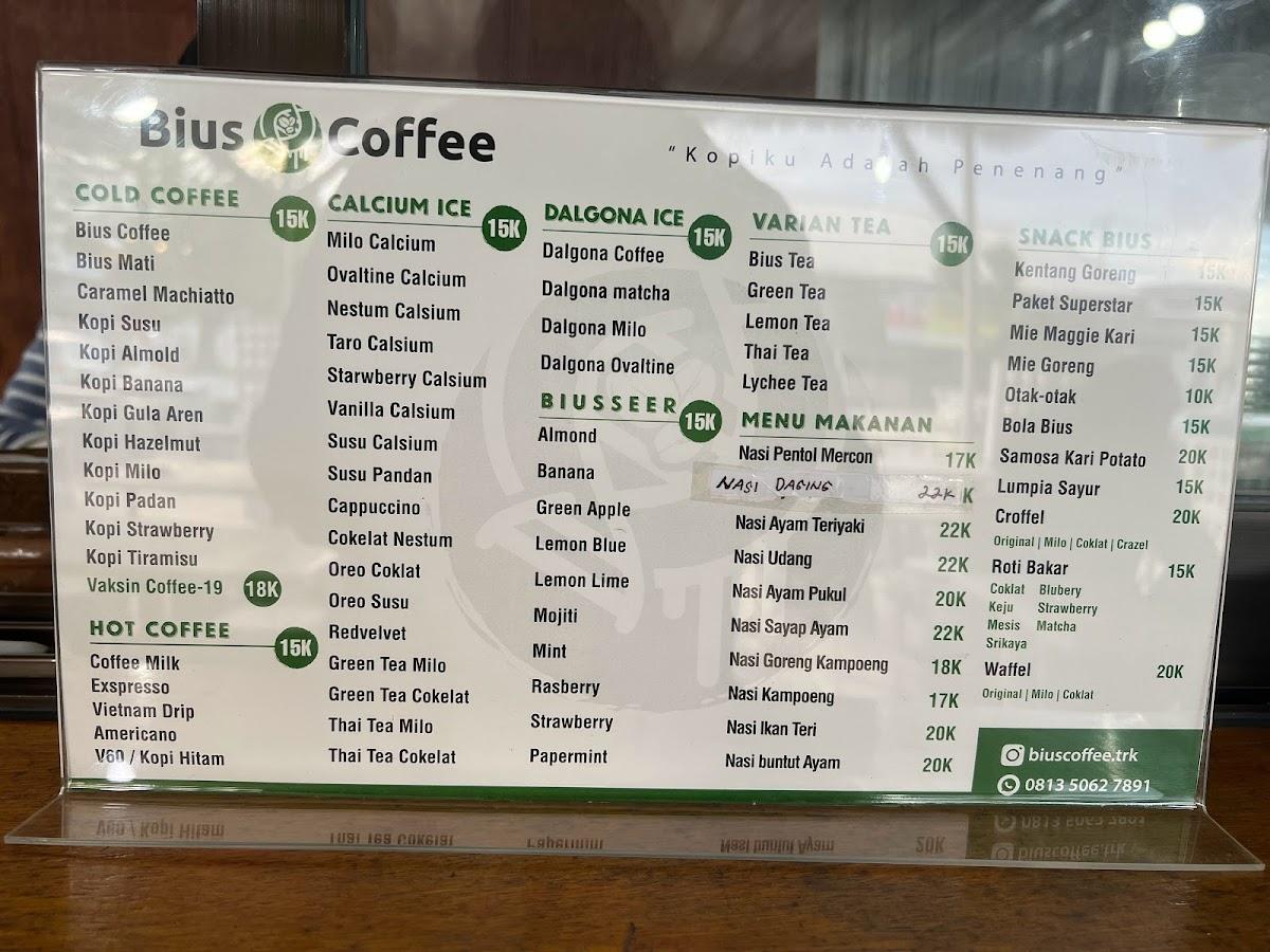 Menu at BIUS Coffe cafe, Tarakan