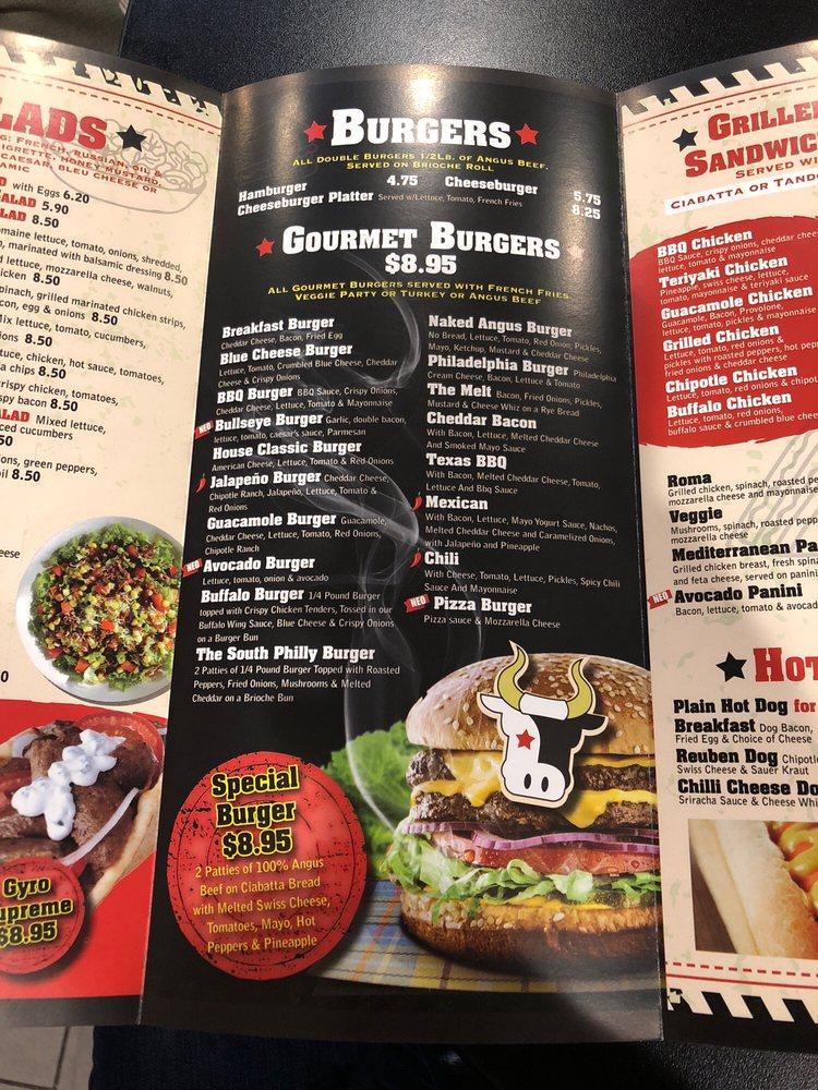 Menu at Bullseye Burger House restaurant, Glenside