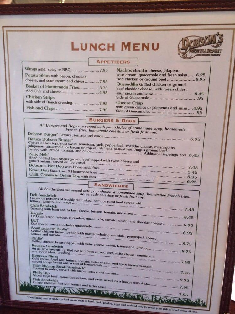 Menu at Dobson's Restaurant, Mesa