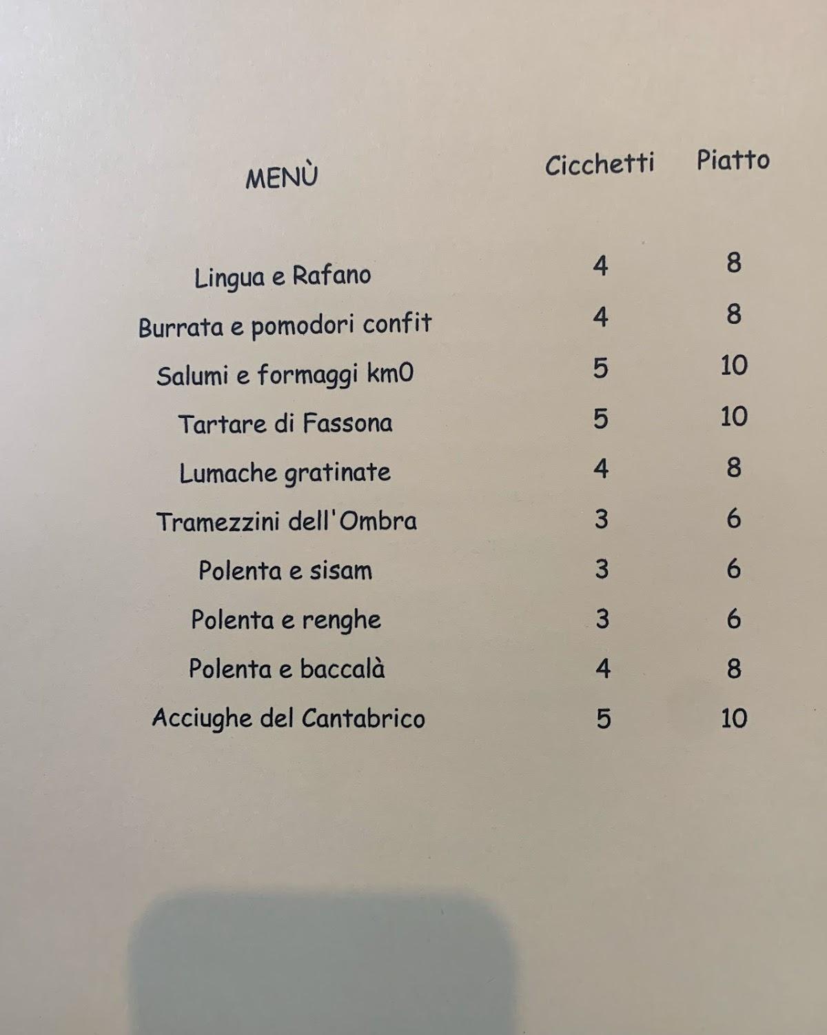 Menu at Osteria all'Ombra restaurant, Riva del Garda