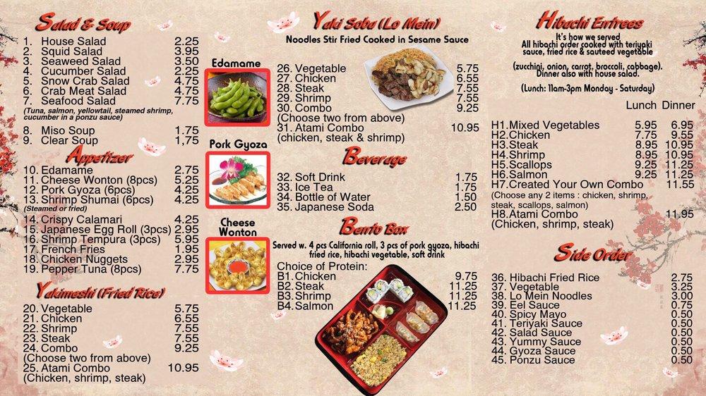 Menu at Ichiro hibachi Express ( Sakura Express) restaurant, Slidell