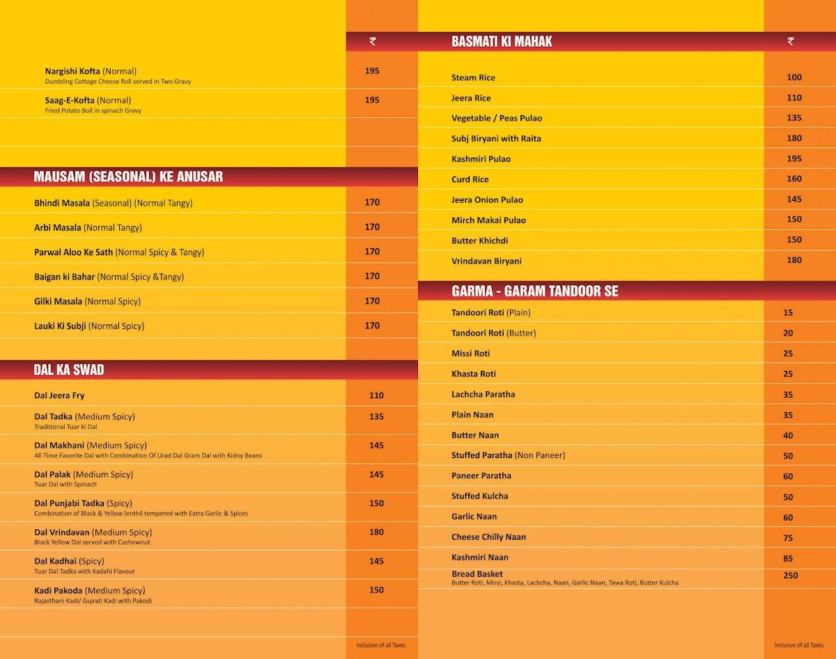 Menu at Vrindavan Restaurant, Indore, Plot No. 65