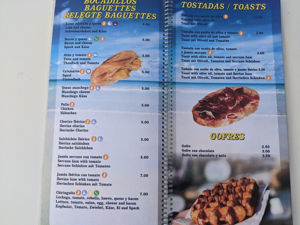 Menu at Chiringuito Bar Tropical, Playa Blanca